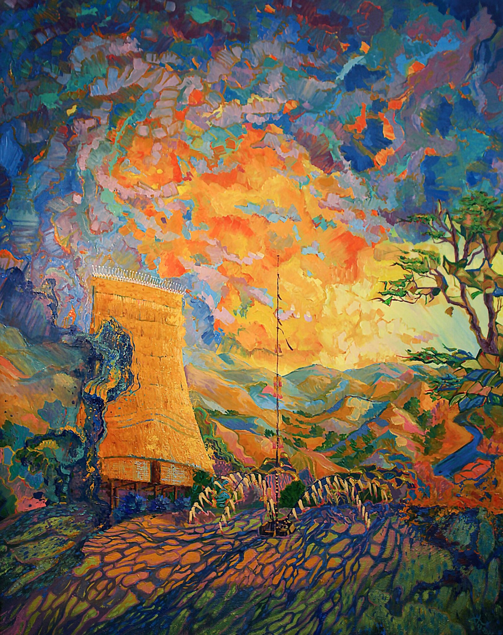 Nhà Rông - Tranh Sơn Dầu